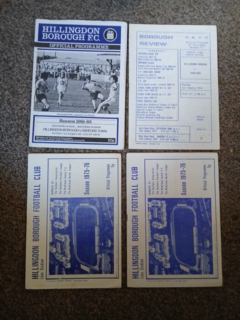 HILLINGDON BOROUGH FC Programmes x 4 from the 1970s @ 1980s £0.72 ...