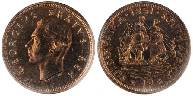 SOUTH AFRICA. GEORGE VI 1951 1 Penny ICCS graded Proof 66 KM-34.2 $175. ...