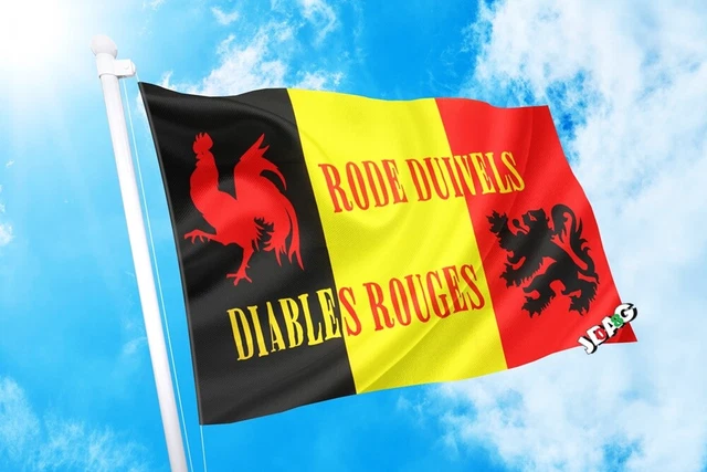 DRAPEAU LES DIABLES Rouges Belgique Rode Duivels Football Flag Banner ...