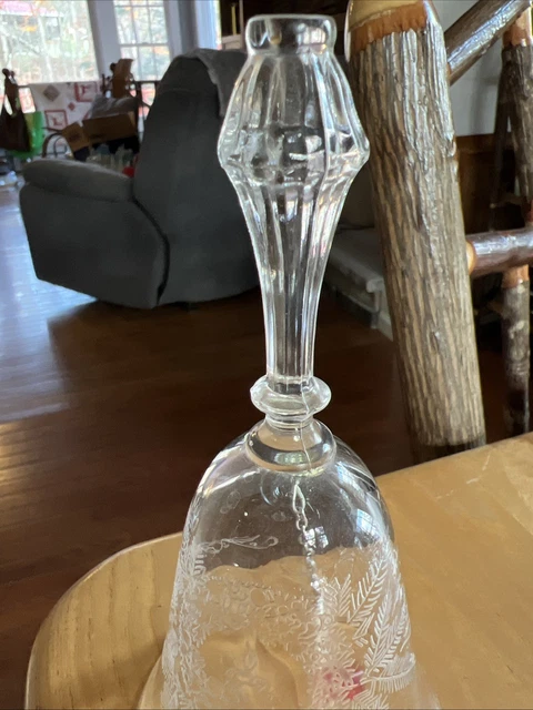 VINTAGE FOSTORIA GLASS Company Etched Clear Glass Christmas Bell 1979 ...