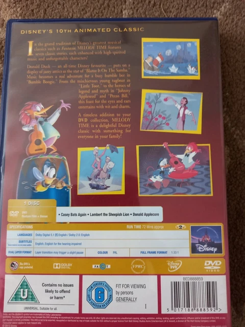 DISNEYS MELODY TIME Dvd Disney Kids Donald Number 10 On Spine EUR 24,22 ...