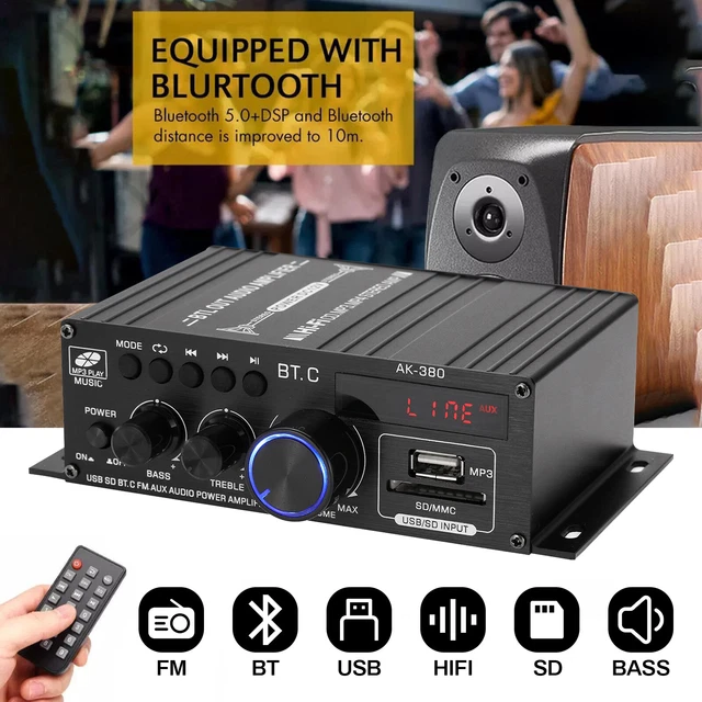 BLUETOOTH MINI HIFI Power Amplifier 2 Channel FM Audio Stereo Amp Home ...