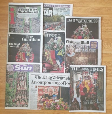 QUEEN ELIZABETH II Newspaper Funeral Coverage September 20th 9 British ...