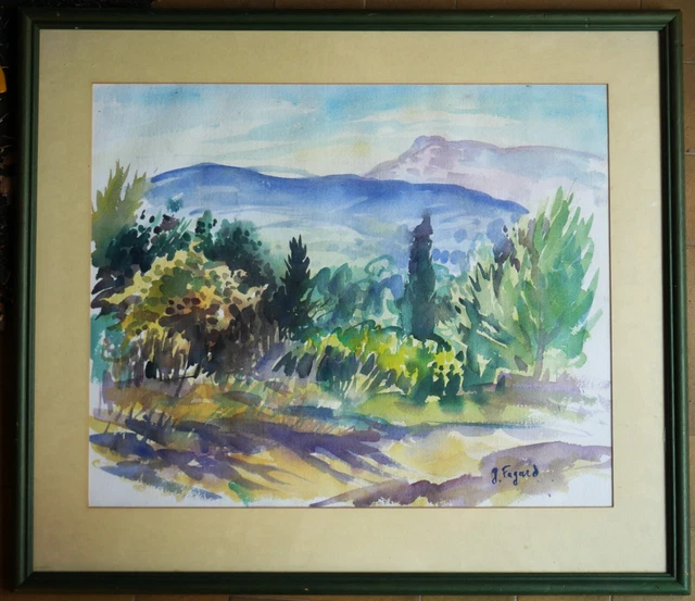 GRAND TABLEAU AQUARELLE de Gérard Fagard (1938-2021): paysage du Beausset Vieux EUR 30,00 ...