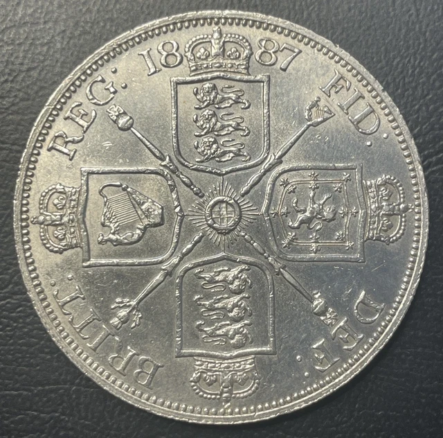 1887 VICTORIA JUBILEE Head Silver Double Florin 4 Shilling Coin. Roman ...