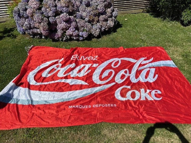 GRAND DRAPEAU, BANDEROLE, étendard Coca-Cola année 80-90 - 180x300 EUR ...
