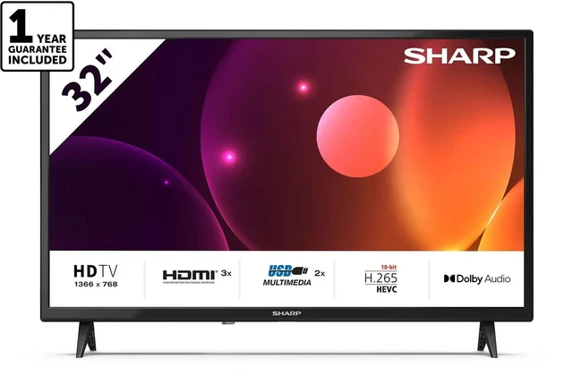 SHARP 32& HD Ready LED TV, Freeview HD, 3 x HDMI, Model 32FA2K, New Ex ...