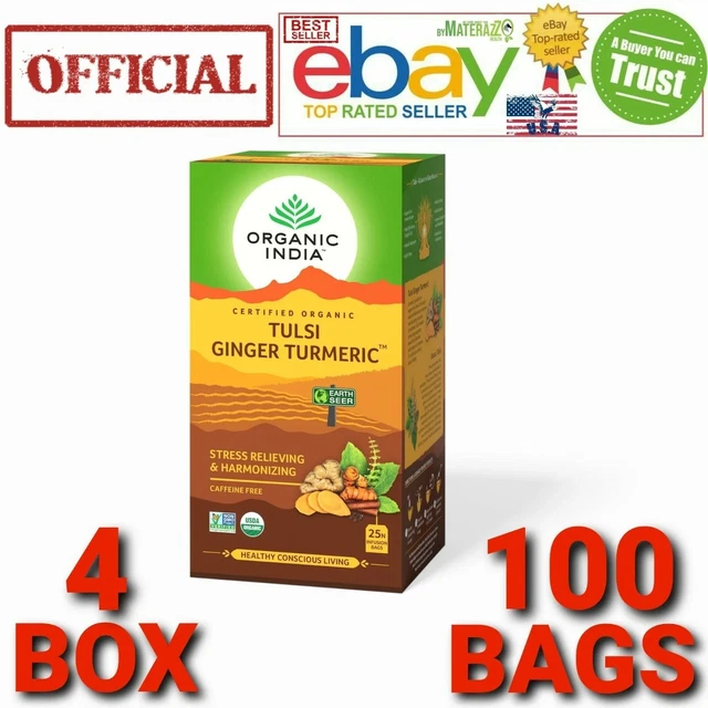 TURMERIC GINGER HERBAL Tea 4 Boxes | 100 Bags | Organic India Wellness ...
