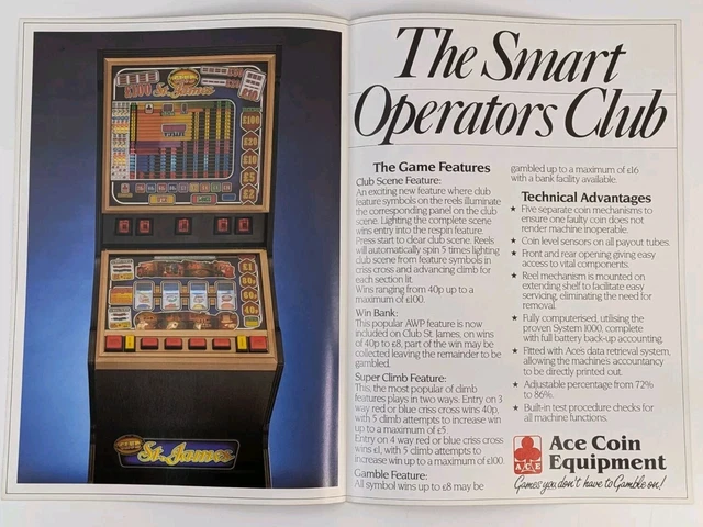 ACE COIN ST. James Vintage Pub Fruit Machine Flyer Original Leaflet ...