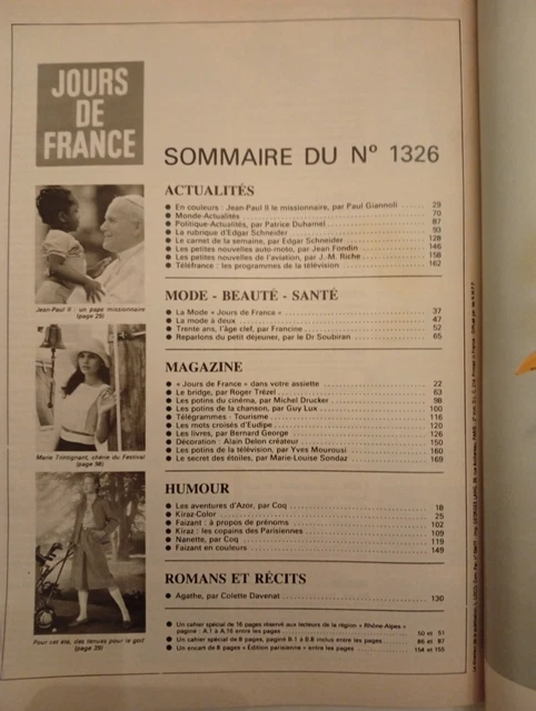 JOURS DE FRANCE 1980 n° 1326-PAPE JEAN-PAUL II-EDDY MITCHELL-ALAIN ...