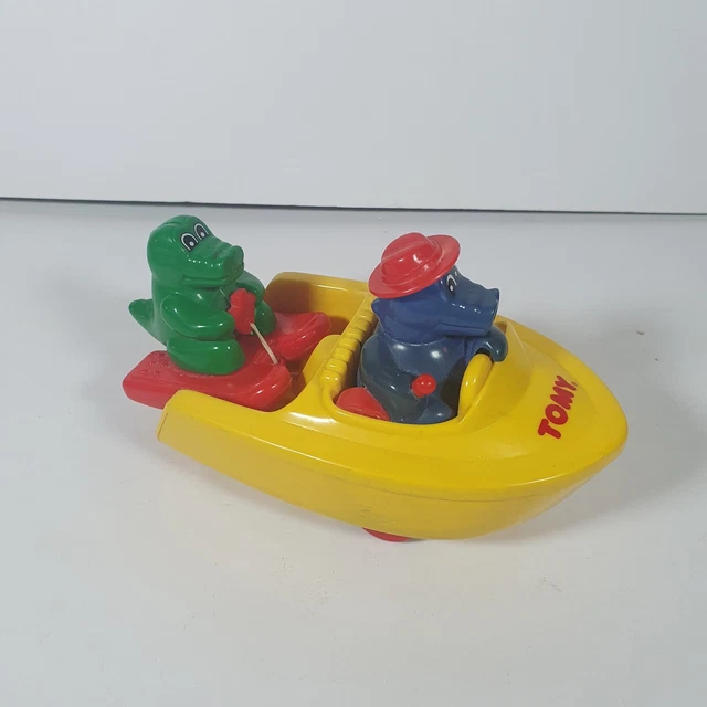 VINTAGE 1991 TOMY Big Fun Ski Boat Crocodile Pull string Toy Crocs Bath ...