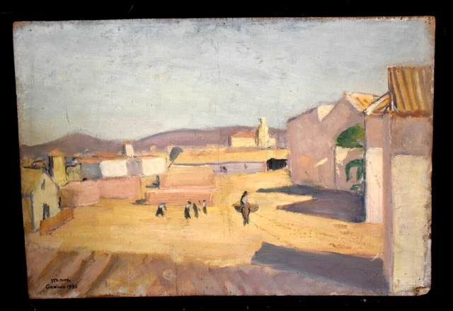 ANTIQUE PAINTING OIL animated landscape Cordoba signed Maurice Robert ...