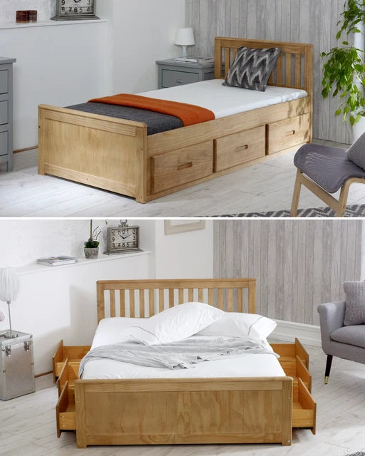 MISSION WAXED PINE wooden Storage Bed Frame with Drawers 3Ft, 4Ft, 4Ft 6Inch £294.99 - PicClick UK