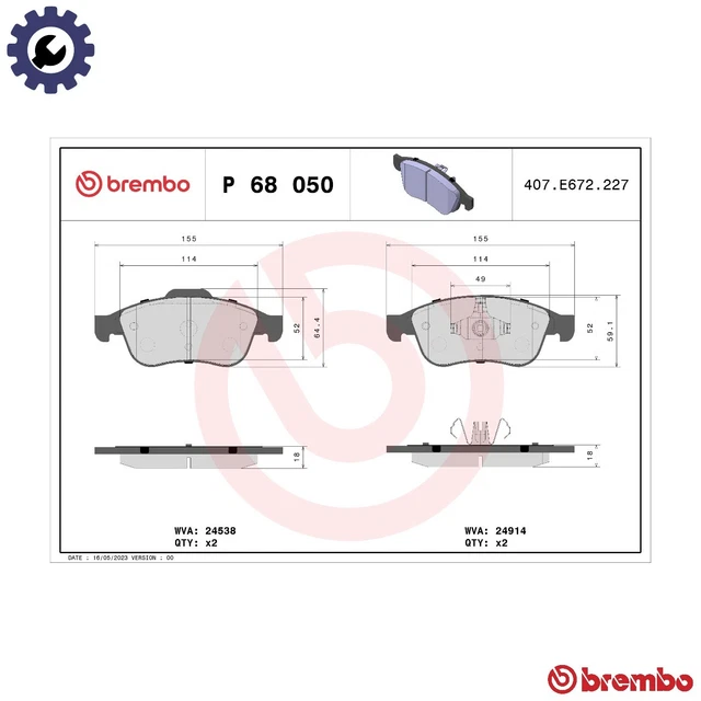 BRAKE PAD SET Disc Brake P 68 050X For Renault Clio/V Scenic/Grand/Iii ...