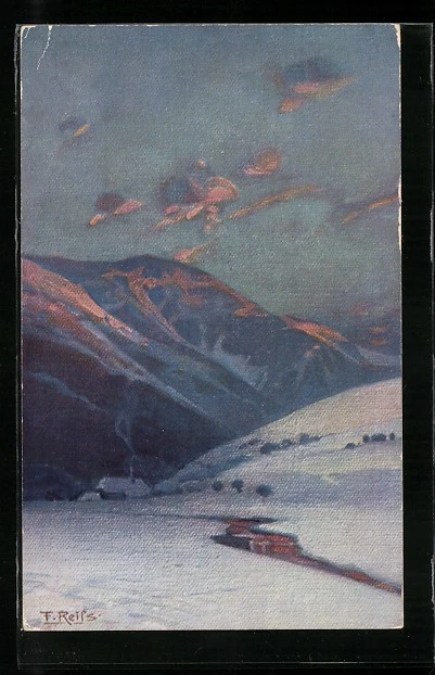 KÜNSTLER-AK FRITZ REISS: Winter im Schwarzwald, Blick auf verschneites ...