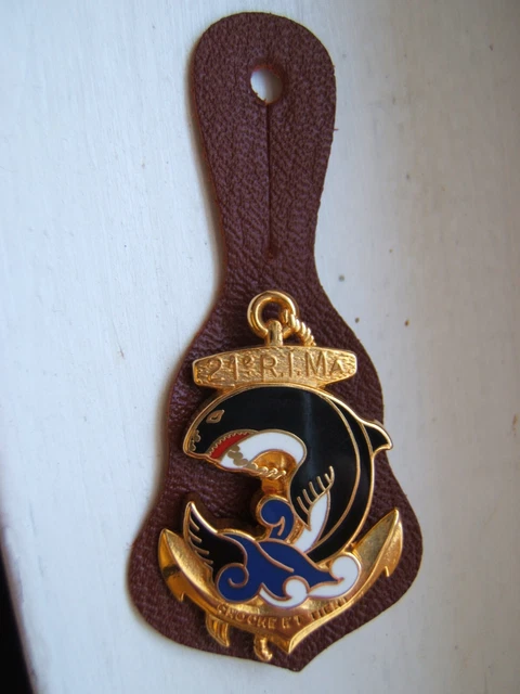 INSIGNE MILITAIRE - 21e RIMA REGIMENT INFANTERIE MARINE - avec cuir ...