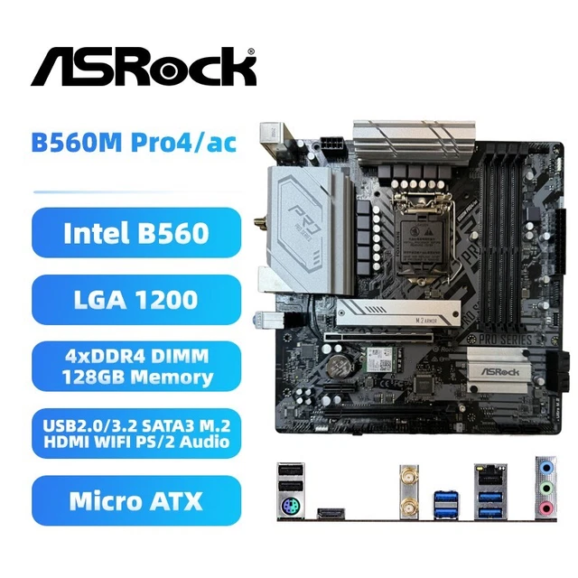 ASROCK B560M PRO4/AC Motherboard M-ATX Intel B560 LGA1200 DDR4 SATA3 M ...