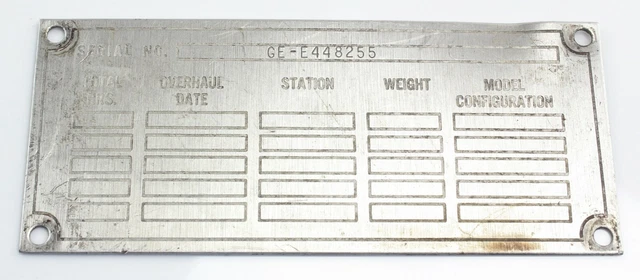 IDENTIFICATION PLATE OVERHAUL Hours Station Weight Ex-RAF Vintage ...