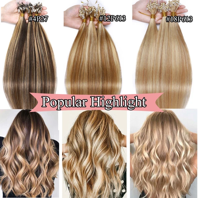 MICRO BOUCLE ANNEAU pointe de perles Remy extensions de cheveux humains ...