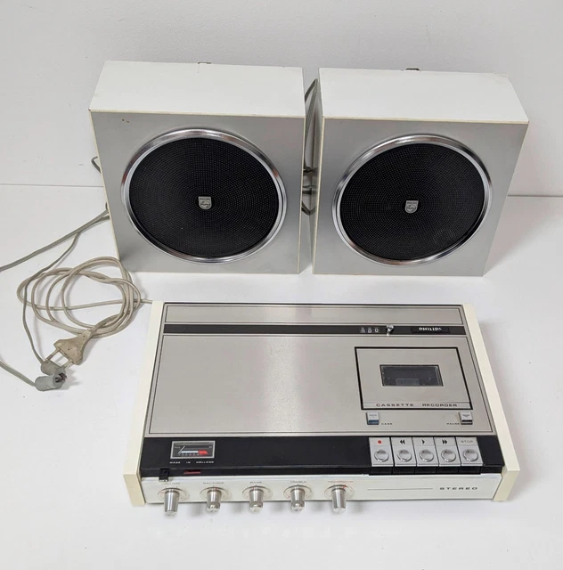 PHILIPS N2400 STEREO Cassette Recorder + 2 Boxen, 70er Jahre EUR 79,00 ...
