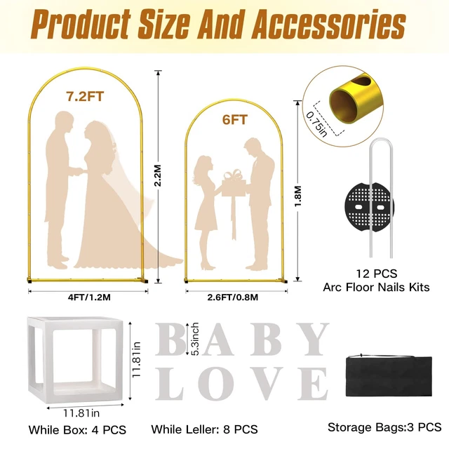 WEDDING ARCH BACKDROP Stand and Covers Set of 2 (7.2FT & 6FT),Double ...
