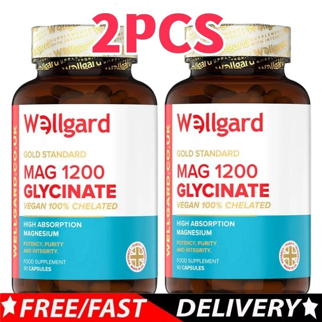 2X WELLGARD MAGNESIUM Glycinate, Mag 1200, High Strength Magnesium ...
