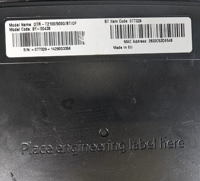 BT YOUVIEW Box DTR-T2100 / 500GB HD Freeview Recorder & Catch Up TV ...