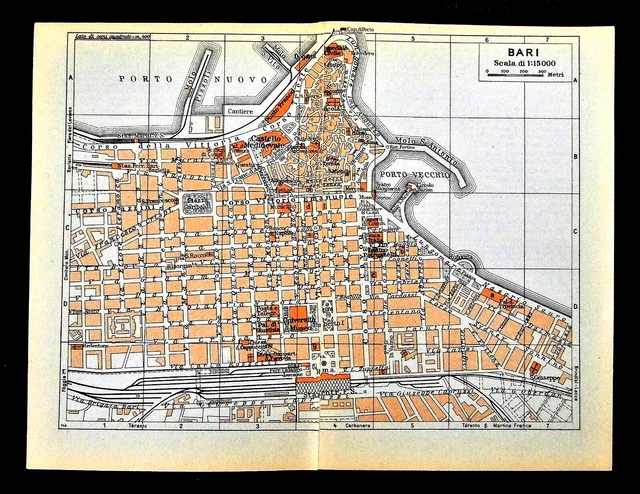 1939 MAPPA TOPOGRAFICA Citta di BARI..CENTRO..PORTO.SCALA 1:15000 ...