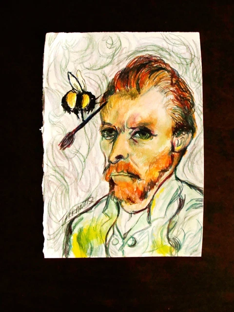 ORIGINAL COLORED PENCIL sketch portraitVincent 8" x 5.5" paper signed ...
