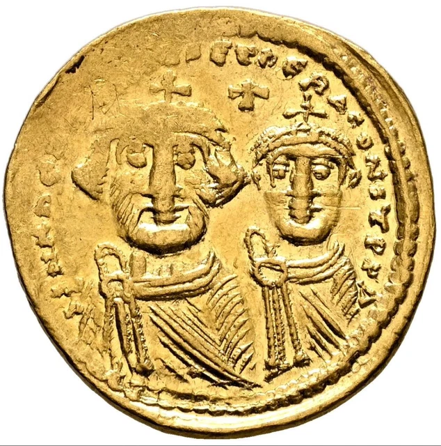 BYZANTINE - HERACLIUS (r. 610-641 AD) Gold Solidus, Persian War Cross ...