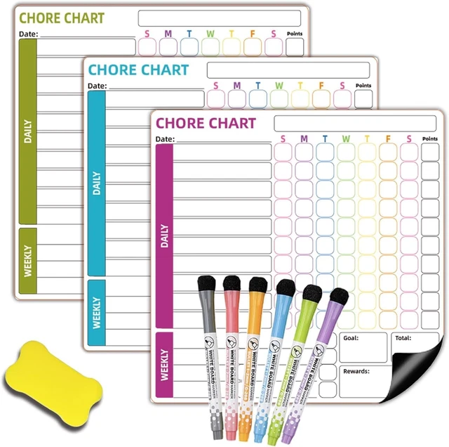 CHORE CHART, 3 Pack Magnetic Chores Chart for Multiple Kids,Dry Erase ...