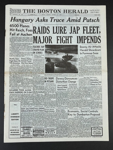 WW2 BOSTON HERALD Newspaper Oct 16 1944 Hungary Armistice Putsch ...