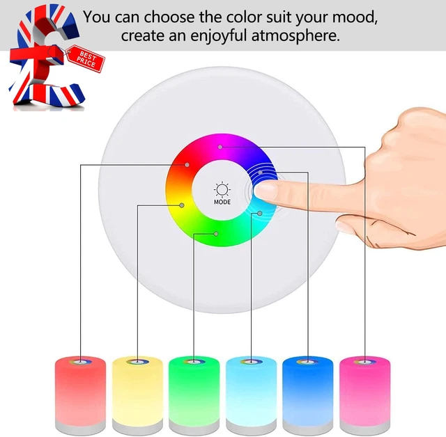 NIGHT LIGHT,LED TOUCH Control Chargeable Smart Bedside Table Lamp,Rgb ...