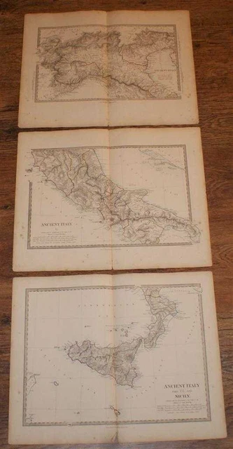 MAP OF ANCIENT Italy & Sicily in Three Sheets - disbound sheets from ...
