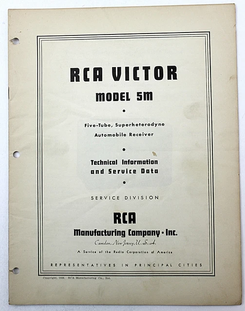 RCA VICTOR MODEL 5M Technical Information & Service Data 1936 Original ...