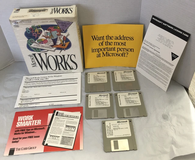 VINTAGE 1993 MICROSOFT Works High Density 1.44MB Version 3.0 Disk Set 1 ...