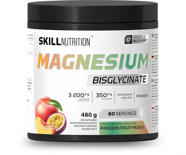 SKILL NUTRITION MAGNESIUM Bisglycinate Powder Passion Fruit-Peach 480g ...