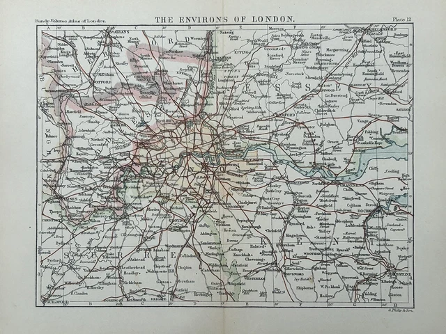 1900 ENVIRONS OF London Antique London Street Plan by George Philip £24 ...