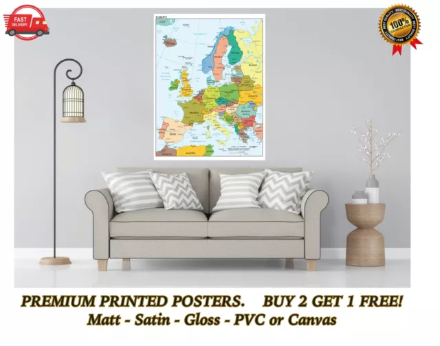 MAP OF EUROPE EU Large Poster Art Print Gift A0 A1 A2 A3 A4 Maxi £3.68 ...