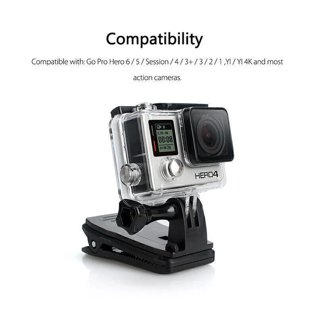 ACTION CAMERA 360° Rotation Backpack Hat Clip Clamp Mount For GoPro ...