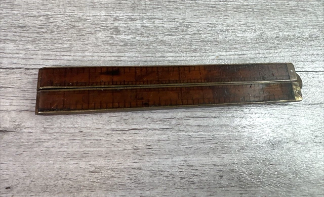 VINTAGE BOXWOOD WOODEN Folding Ruler 24 Inch Brass Hinges Four Folds ...