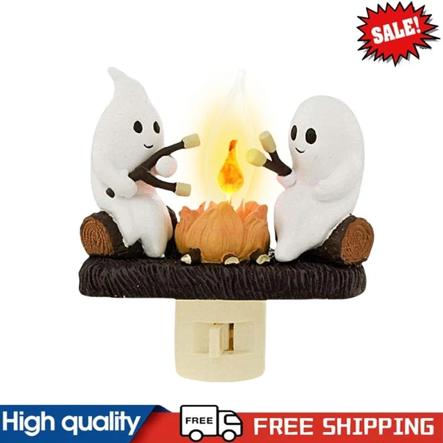 LED GHOSTS ROASTING Marshmallow Light Plug Into Wall Resin Home Spooky ...