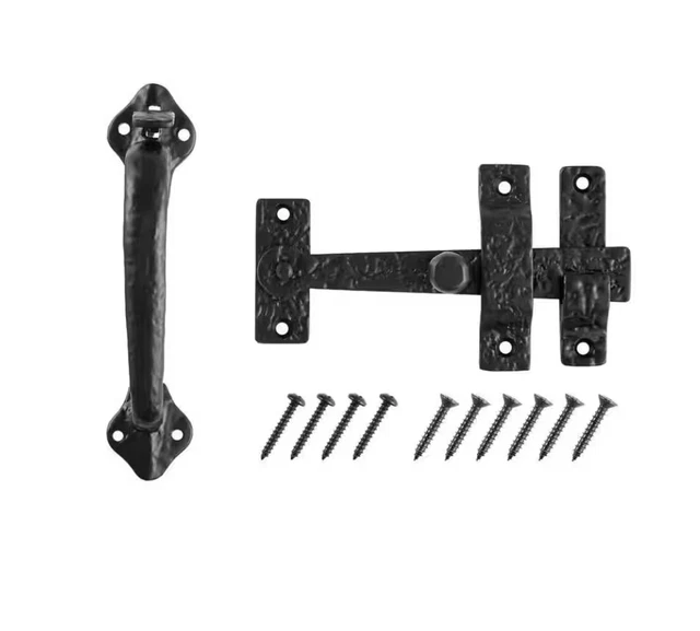 8& GATE LATCH- Decorative Heavy Duty Cast Iron Hammered Matte Black ...