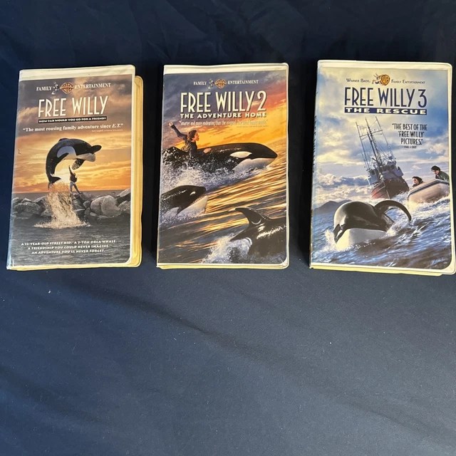 FREE WILLY 1, 2, & 3 VHS Clamshell VHS Tapes Tested And Work Great! £19 ...