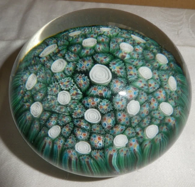 ANCIEN PRESSE PAPIER Sulfure Millefiori Vert Baccarat St Louis Clichy ...