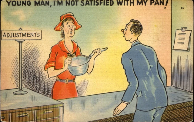 1940S COMIC DEPARTMENT store ADJUSTMENTS DEPT woman kitchen pan ~ pun £ ...