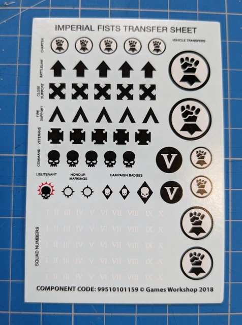 IMPERIAL CRIMSON FISTS Upgrades Bits Transfer Sheet Decals Primaris IF ...