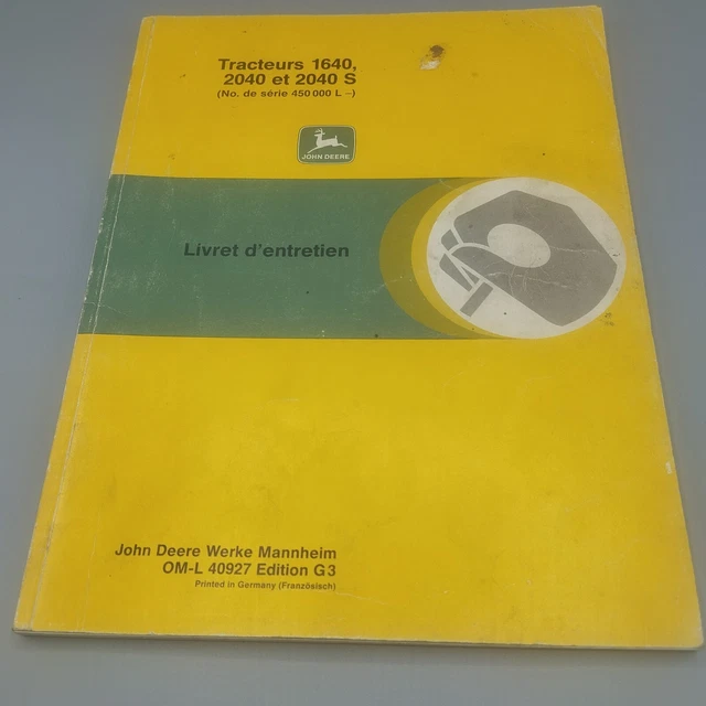 LIVRET ENTRETIEN JOHN DEERE TRACTEUR 1640_2040_2040S EUR 22,92 - PicClick FR