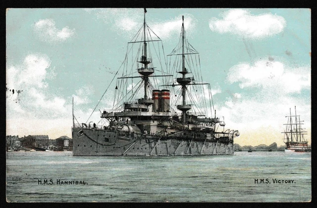 ROYAL NAVY BATTLESHIP H.M.S. HANNIBAL (1896) & HMS VICTYORY at ...