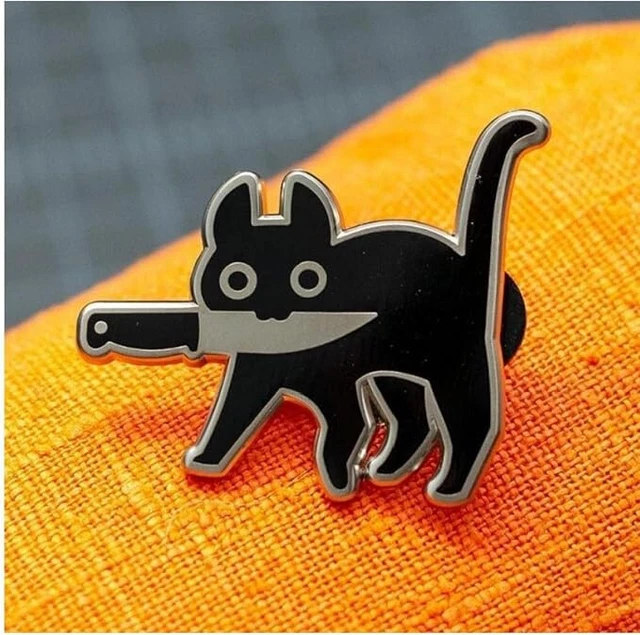 SCHWARZE PUNK KATZE Pin Messer Ansteckpin Emaille Comic EUR 5,45 ...
